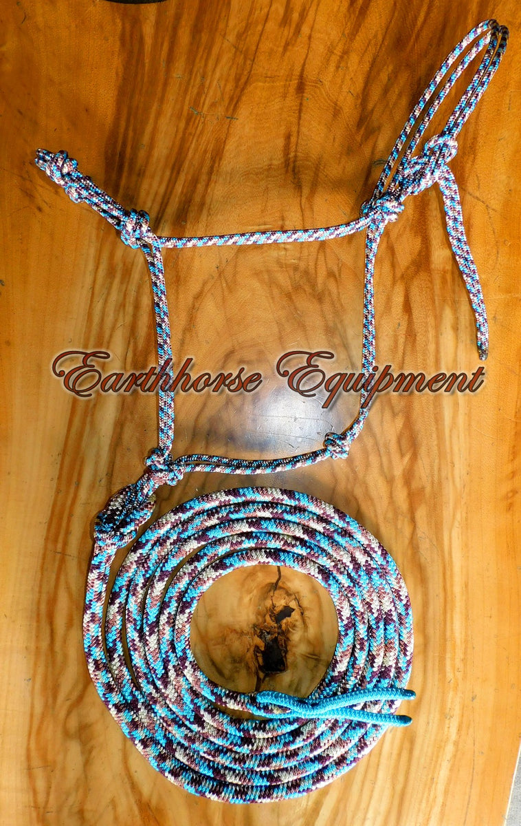 Stiff rope halter, four knot noseband with 12ft loop lead – Earthhorse equipment