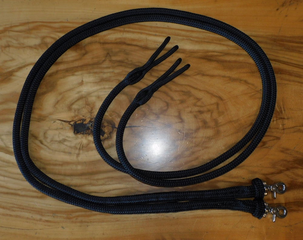 Rope split reins "Black" brass or stainless steel clips – Earthhorse ...
