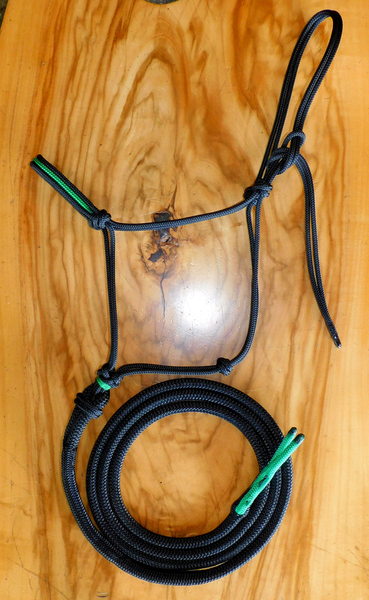 PRE ORDER! Marine rope Inset halter and lead set black/kelly green ...