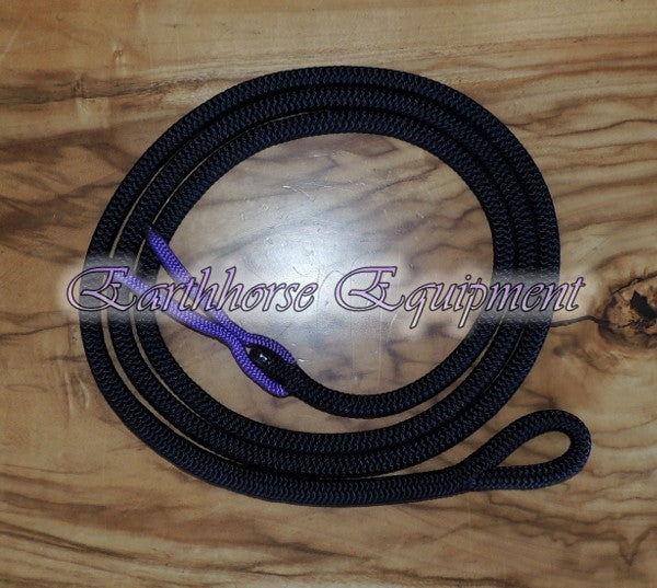 Black 12ft loop on equestrian rope leadrope with contrasting popper he ...